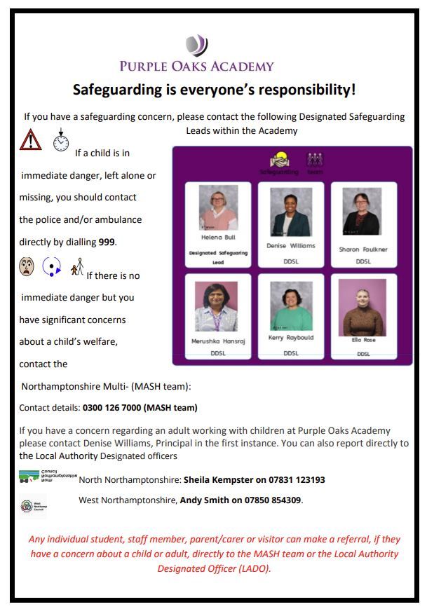 Purple Oaks Academy - Safeguarding including Link to NSBC